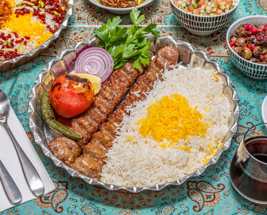 Koobideh Kebab with rice ( 2 Skewer ground beef with rice)